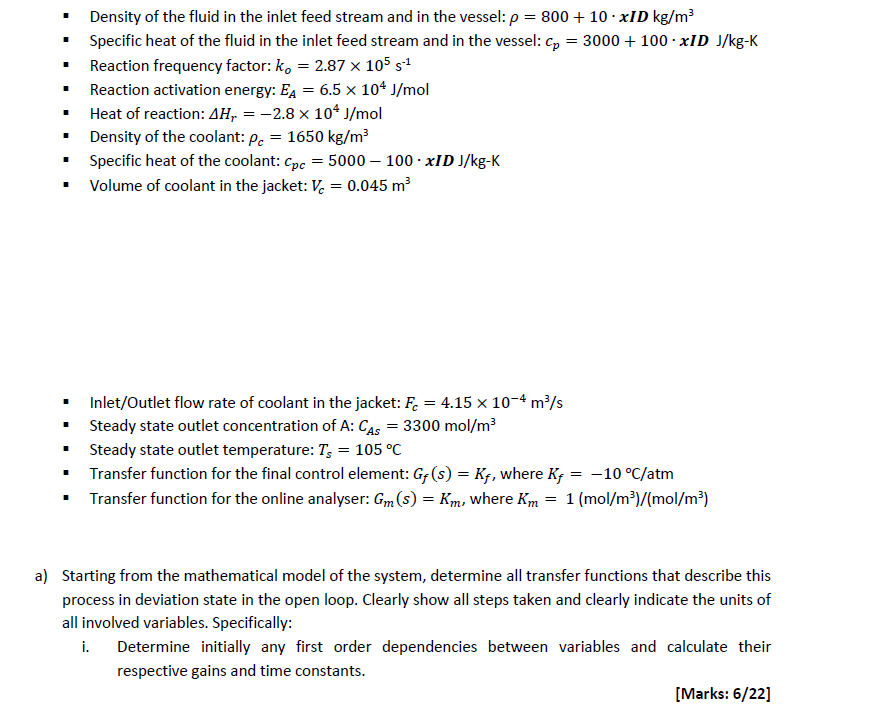 Solved Consider the continuous stirred tank reactor (CSTR) | Chegg.com