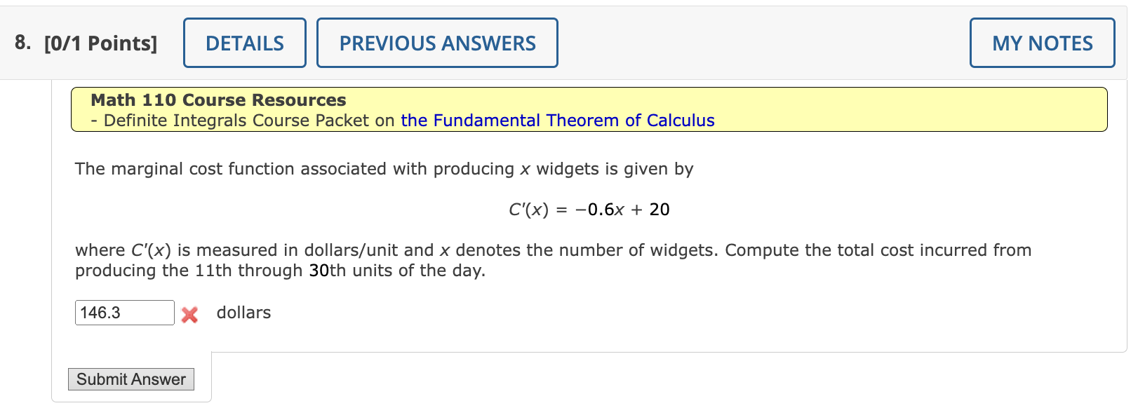 Solved Math 110 Course Resources - Definite Integrals Course | Chegg.com