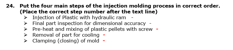 Solved 24. Put the four main steps of the injection molding | Chegg.com