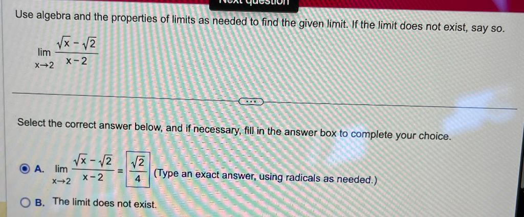 Solved Use algebra and the properties of limits as needed to | Chegg.com