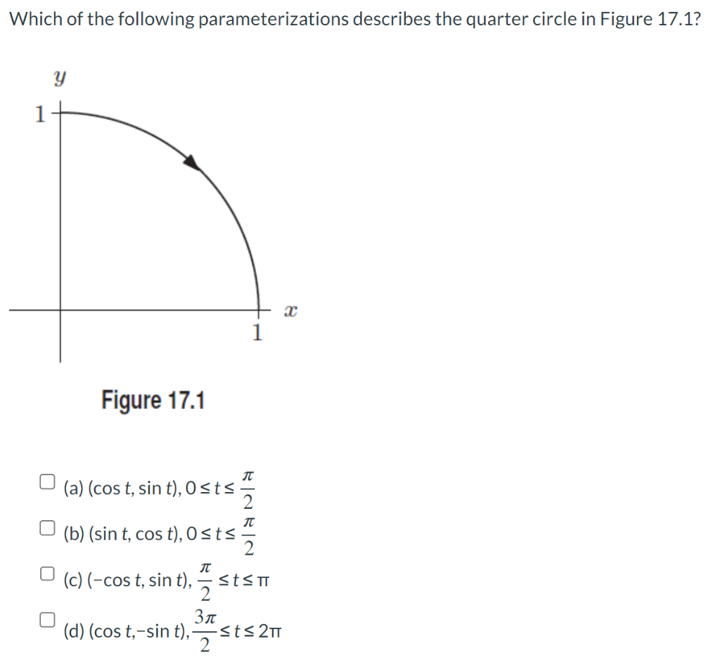 Solved Which of the following parameterizations describes | Chegg.com