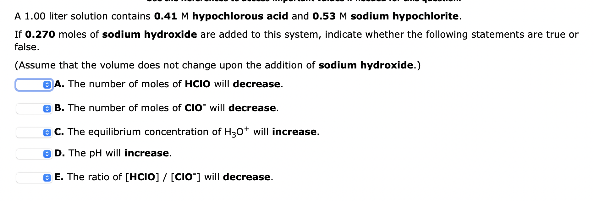 Solved A 1.00 liter solution contains 0.41 M hypochlorous | Chegg.com