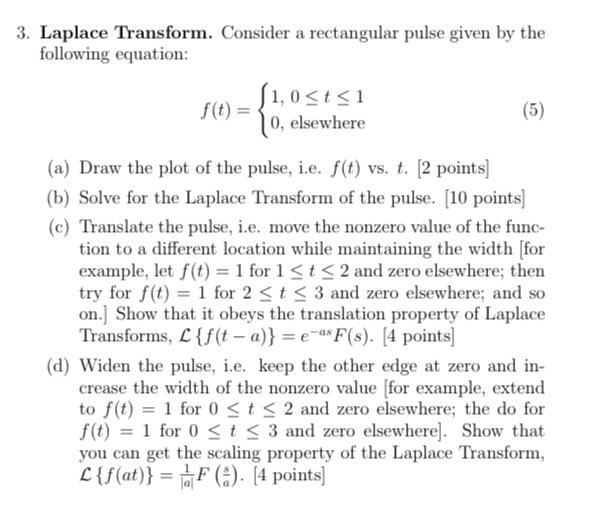 Solved 3. Laplace Transform. Consider a rectangular pulse | Chegg.com