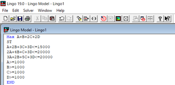 Solved Lingo 19.0 - Lingo Model - Lingo1 File Edit Solver | Chegg.com