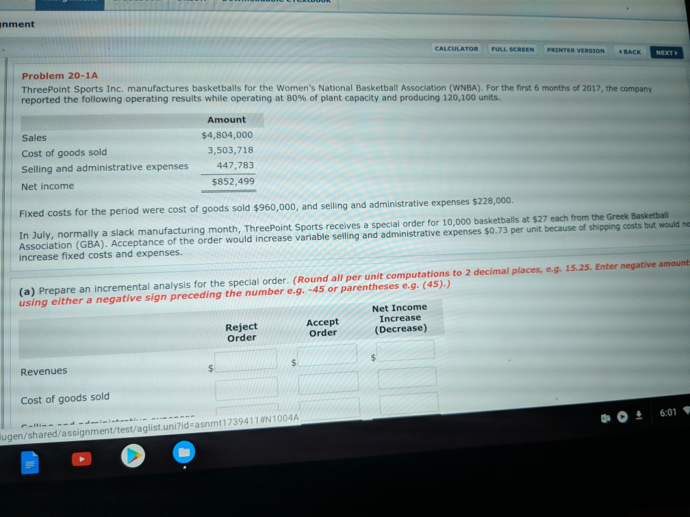 Solved nment CALCULATOR FULL SCREEN PRINTER VERSION ·BACK | Chegg.com