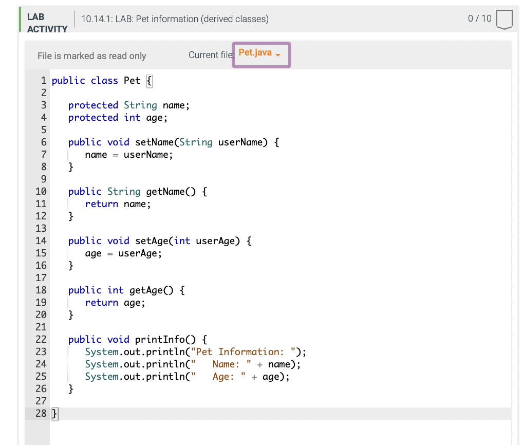 Solved The base class Pet has protected fields petName, and | Chegg.com