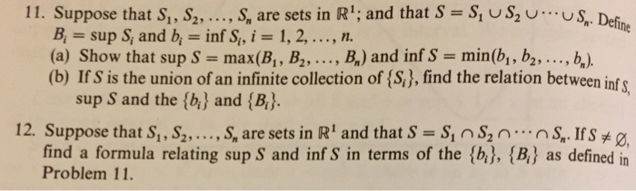 Solved 11. Suppose that S, S2,..., S, are sets in R'; and | Chegg.com
