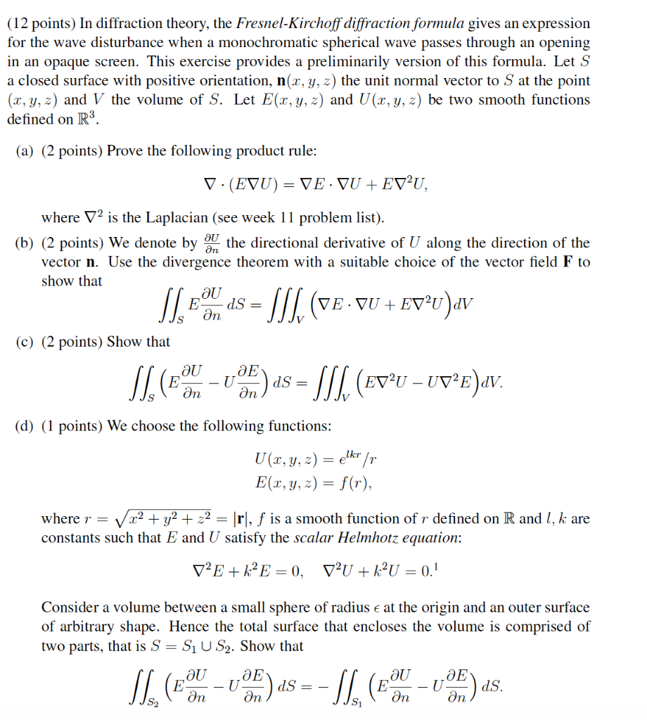 Solved (12 points) In diffraction theory, the | Chegg.com