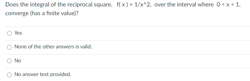 Solved Does the integral of the reciprocal square, f(x) = | Chegg.com