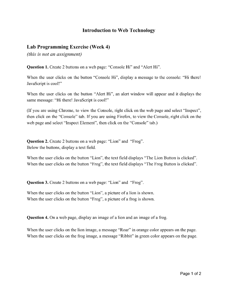 Solved Introduction to Web Technology Lab Programming | Chegg.com
