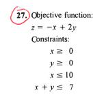 27. Objective function: z=−x+2y Constraints: | Chegg.com