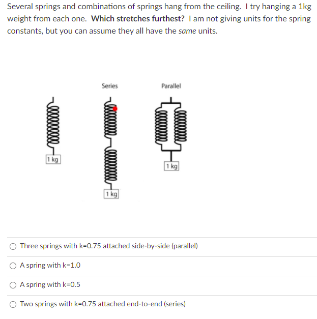 Solved Several springs and combinations of springs hang from | Chegg.com