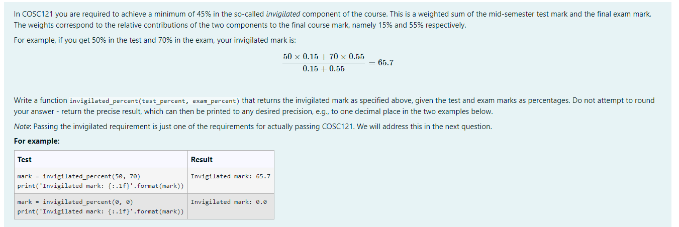 Solved In COSC121 you are required to achieve a minimum of | Chegg.com