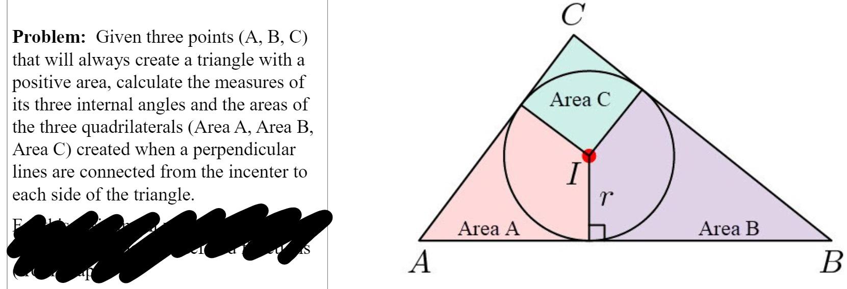 Solved С Area C Problem: Given three points (A, B, C) that | Chegg.com