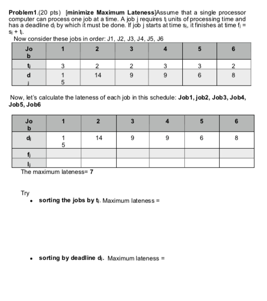 Solved Problem 1.(20 pts) [minimize Maximum Lateness]Assume | Chegg.com