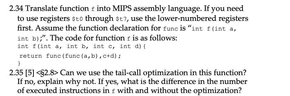 Solved 234 Translate Function F Into Mips Assembly 