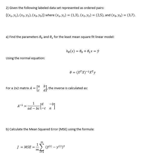 Solved Given the following labeled data set represented as | Chegg.com