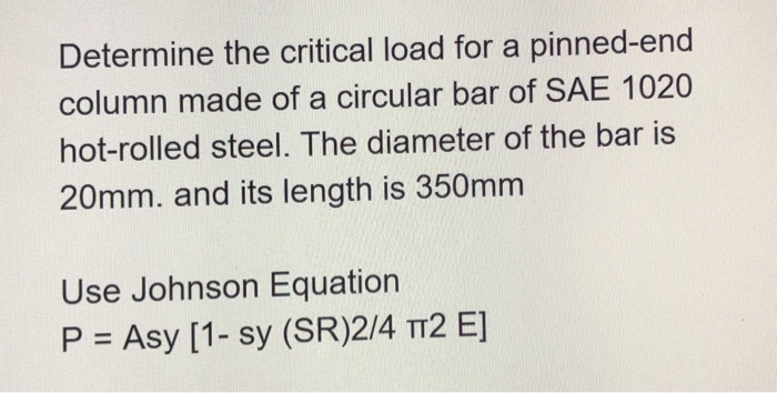 Solved Determine the critical load for a pinned-end column | Chegg.com