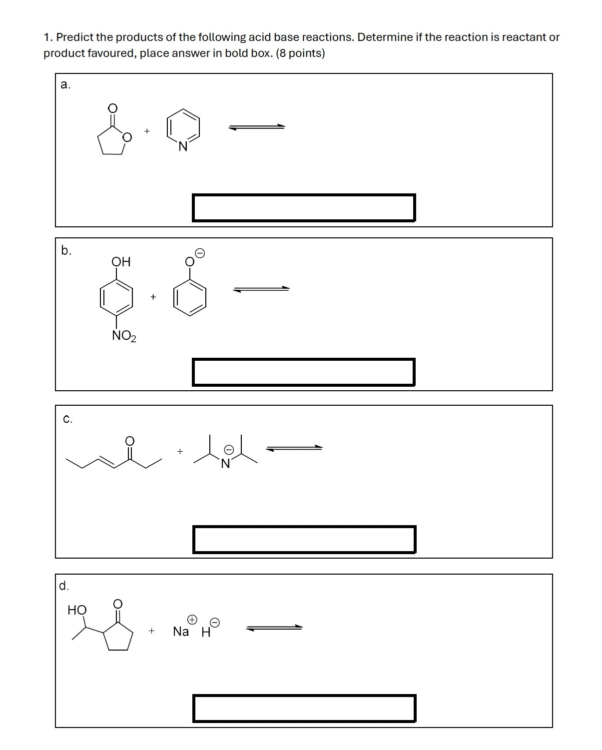 Solved 1. ﻿Predict the products of the following acid base | Chegg.com