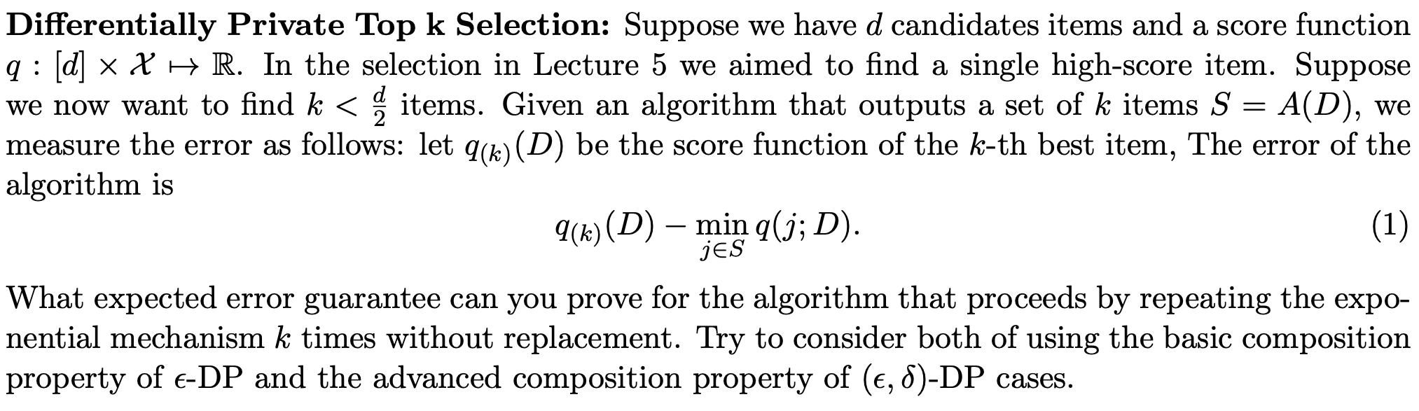 Differentially Private Top k Selection: Suppose we | Chegg.com