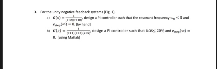 Solved 3. For the unity negative feedback systems (Fig. 1), | Chegg.com