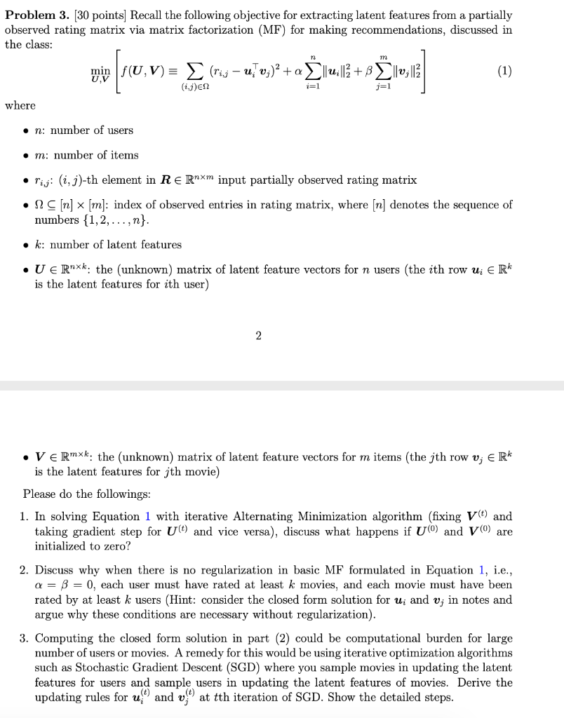Problem 3. [30 points) Recall the following objective | Chegg.com