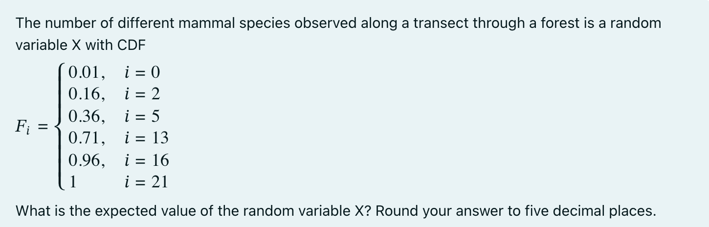 Solved The number of different mammal species observed along | Chegg.com