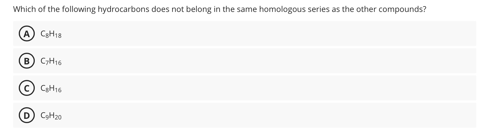 Solved Which of ﻿the following hydrocarbons does not belong | Chegg.com