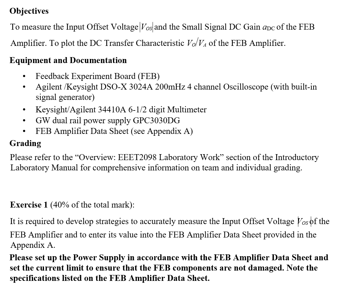 Solved Objectives To measure the Input Offset Voltage ∣VOS∣ | Chegg.com