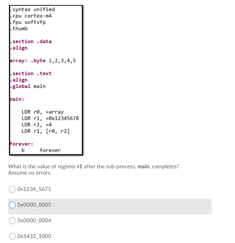 Solved syntax unified 1. cpu cortex-m4 .fpu softvfp 1. thumb | Chegg.com