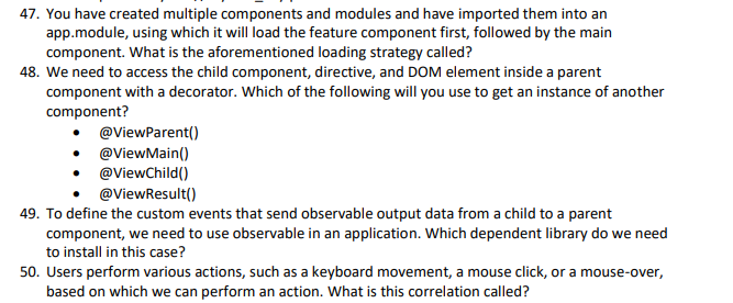 Solved 47. You have created multiple components and modules | Chegg.com