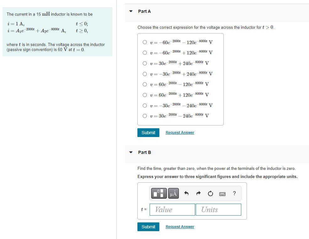 Solved The current in a 15mH inductor is known to be Choose | Chegg.com