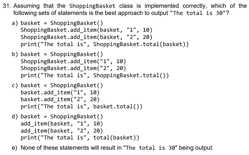 Solved The following partial definition of a shopping basket | Chegg.com