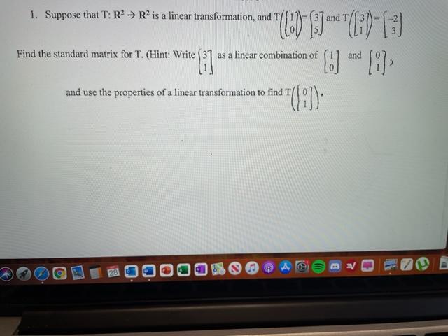Solved 1. Suppose that T: R2 R2 is a linear transformation, | Chegg.com