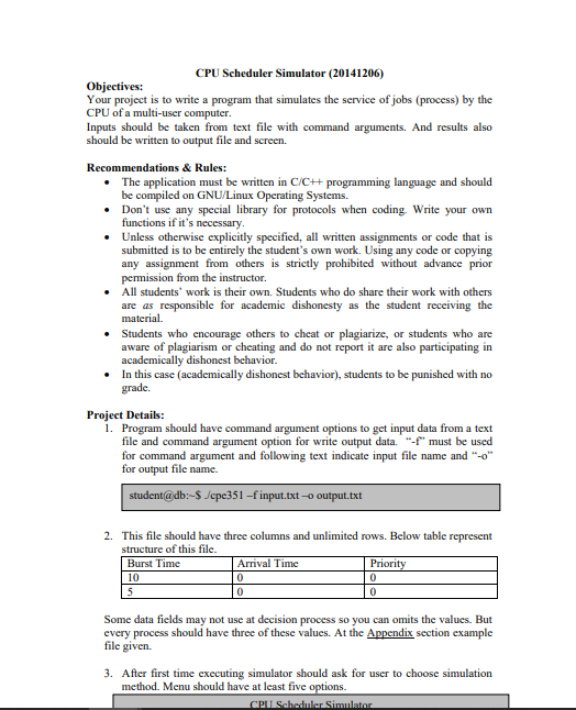 Solved CPU Scheduler Simulator (20141206) Objectives: Your | Chegg.com