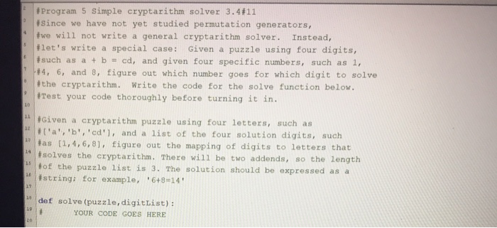 Solved #Program 5 simple cryptarithm solver 3.4#11 #since we | Chegg.com