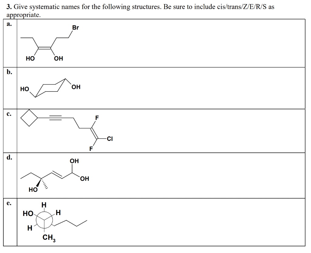 Solved 3. Give systematic names for the following | Chegg.com