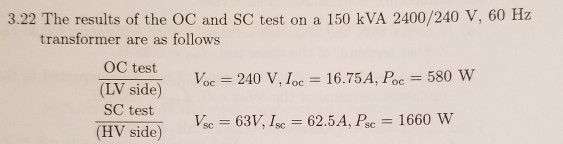 Solved 3.22 The results of the OC and SC test on a 150 kVA | Chegg.com