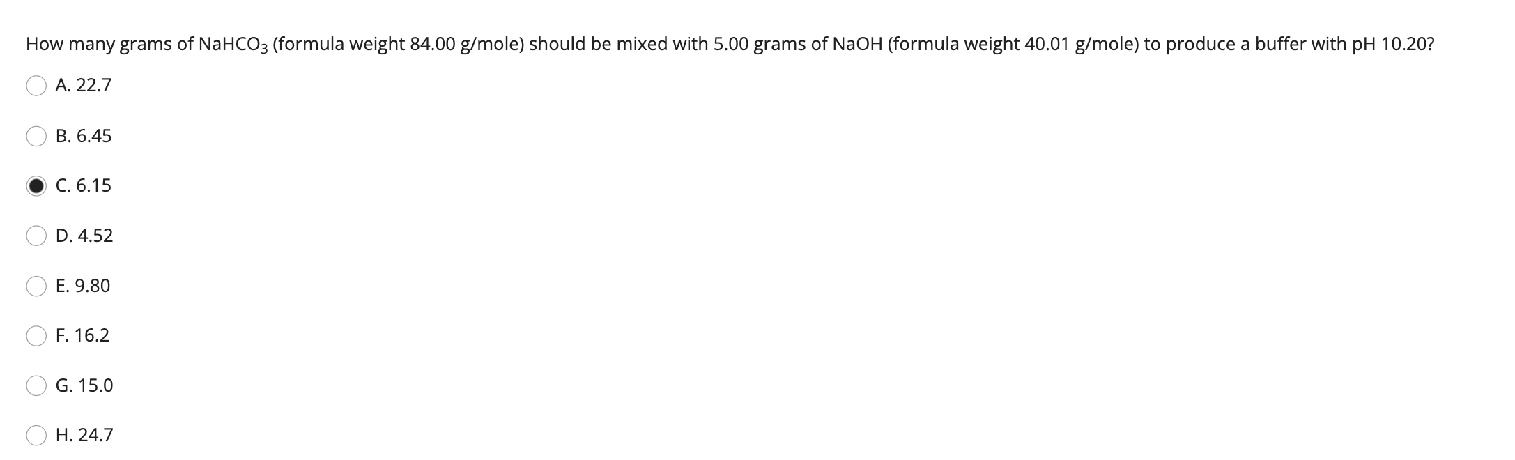 Solved How many grams of NaHCO3 (formula weight 84.00 g/mole | Chegg.com