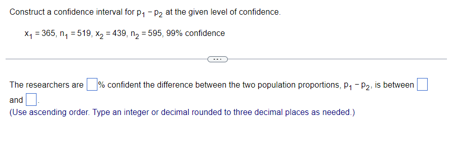 Solved Construct a confidence interval for p1−p2 at the | Chegg.com