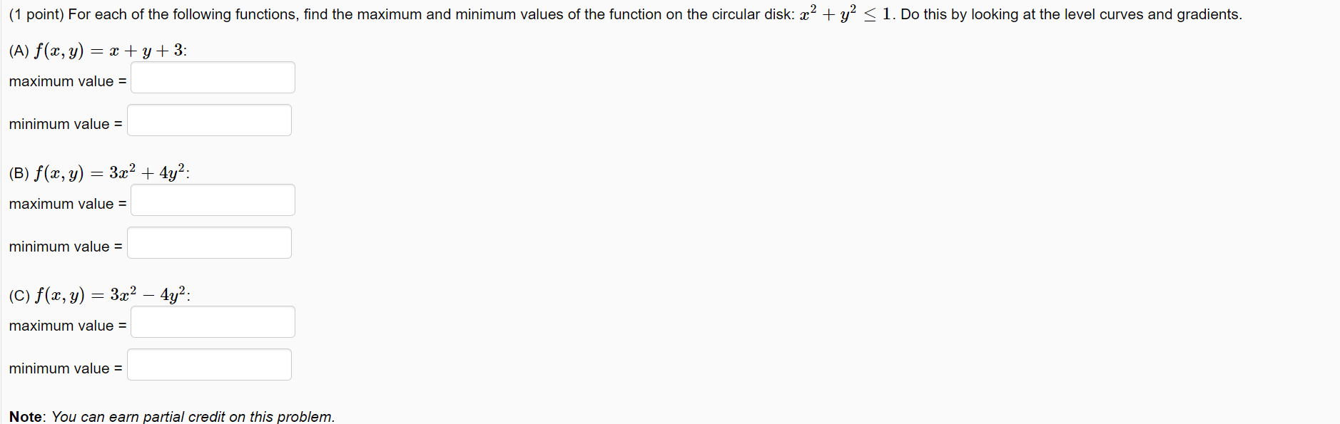 Solved (1 point) For each of the following functions, find | Chegg.com