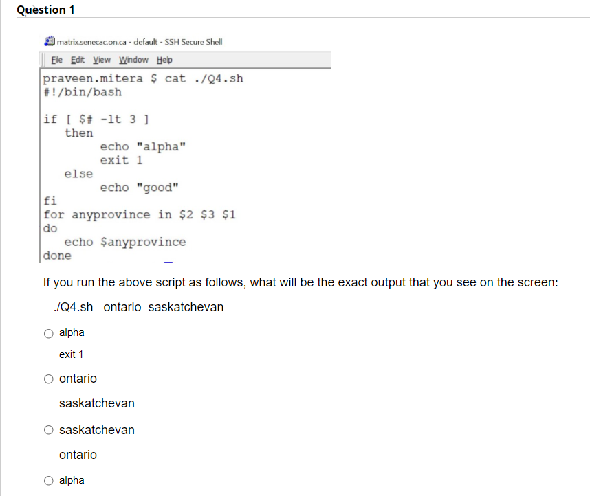 Solved Question 1 matrix.senecac.on.ca - default - SSH | Chegg.com
