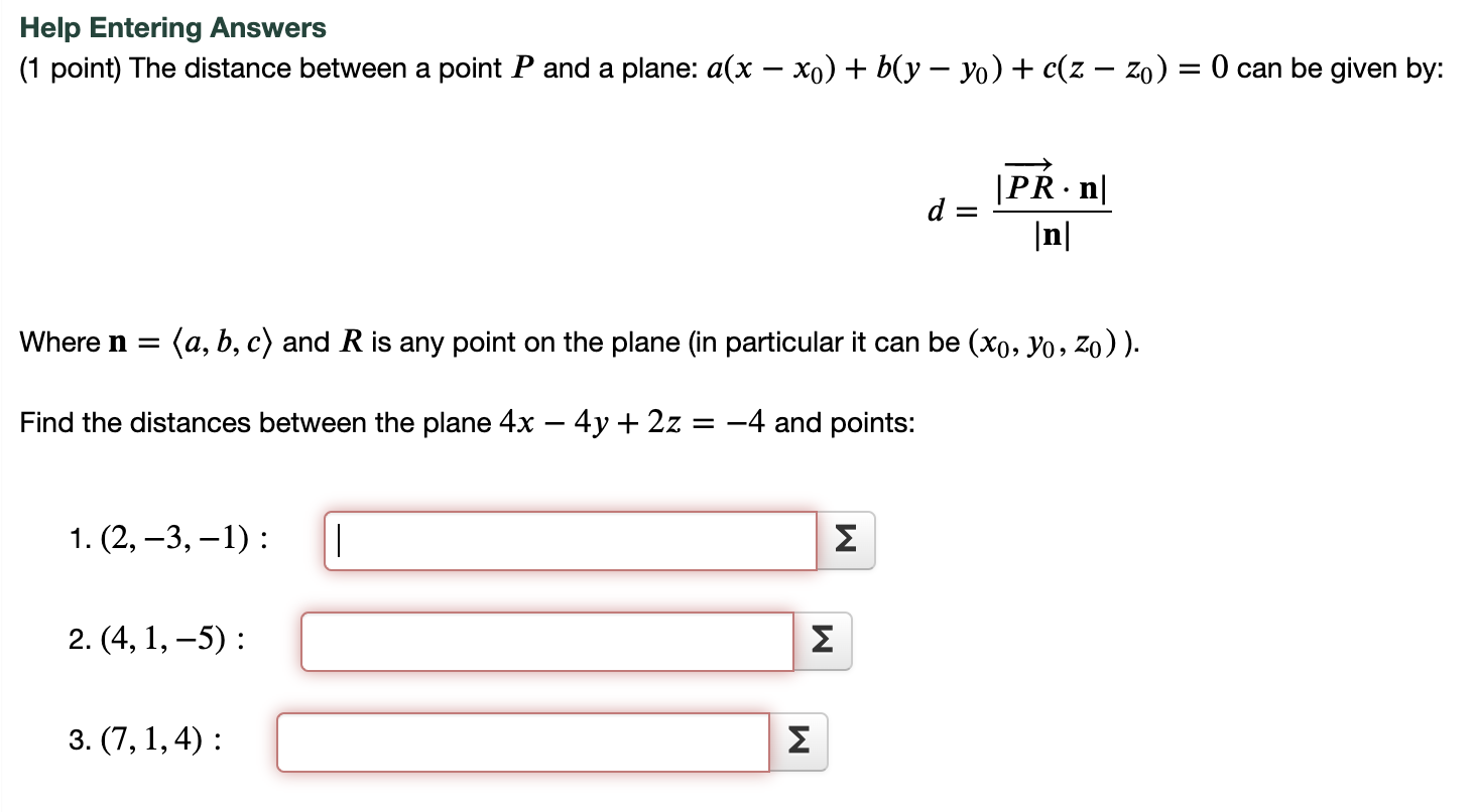 Solved Help Entering Answers(1 ﻿point) ﻿The distance between | Chegg.com