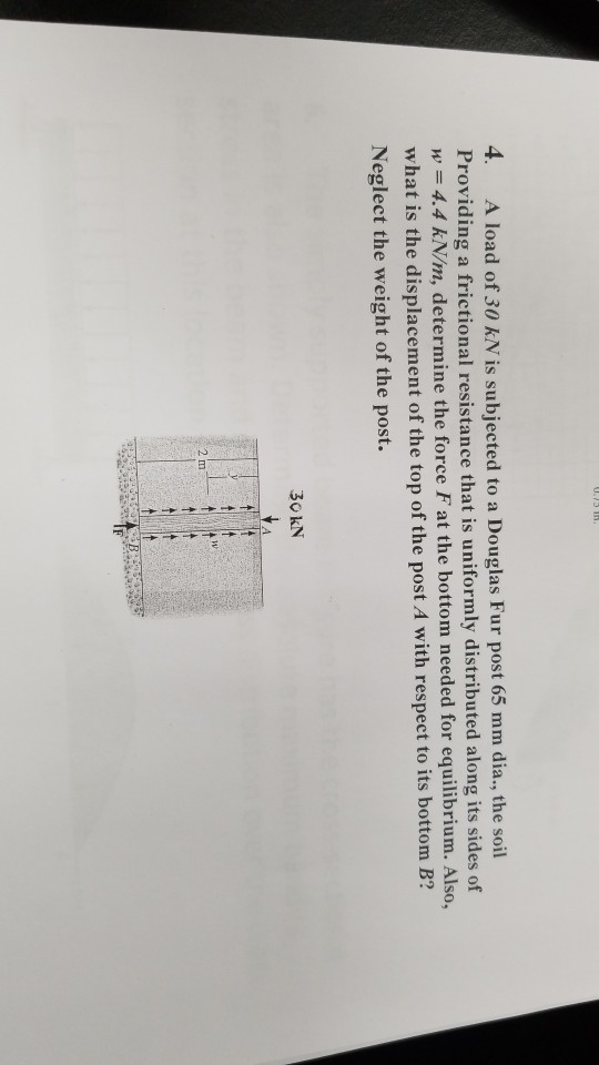 Solved 4. A load of 30 kN is subjected to a Douglas Fur post | Chegg.com