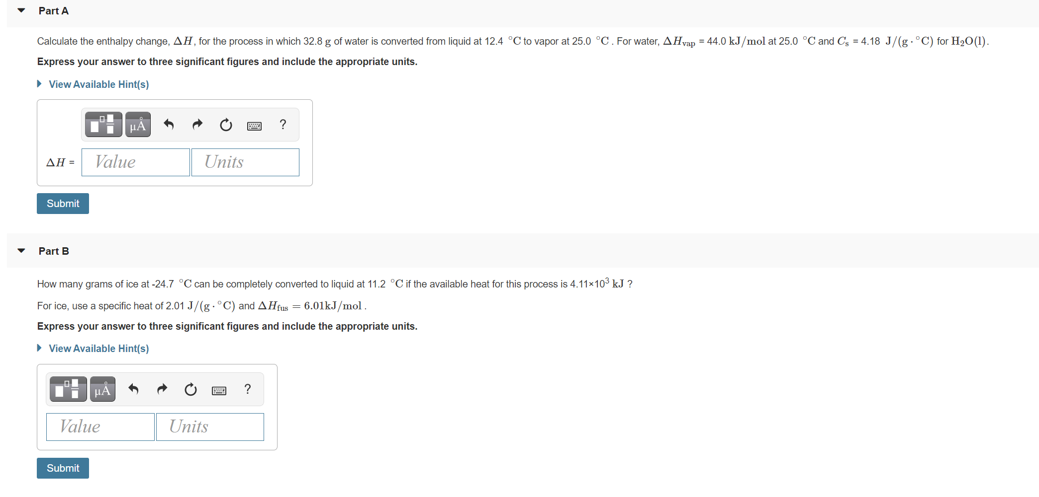 Solved Part A Calculate the enthalpy change, AH, for the | Chegg.com