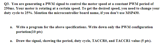 Solved Q3. You are generating a PWM signal to control the | Chegg.com