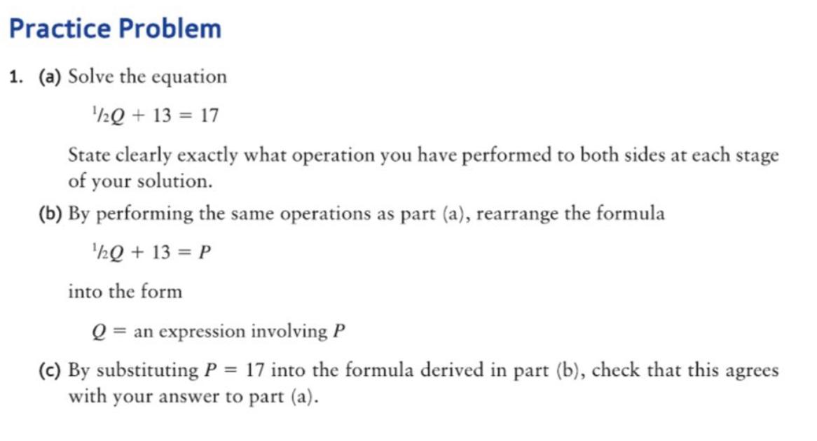 Solved Practice Problem 1. (a) Solve the equation 1/2Q+13=17 | Chegg.com