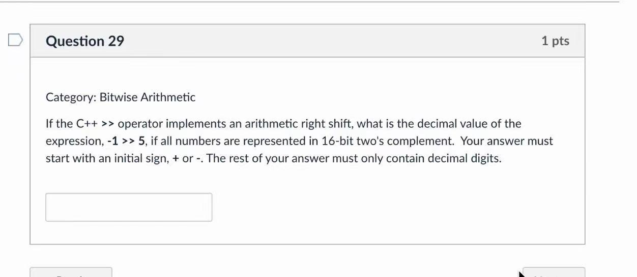 Solved Question 28 1 pts Category: Bitwise Arithmetic C++ | Chegg.com