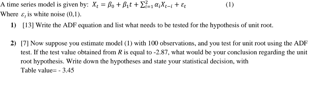 Solved A time series model is given by: | Chegg.com