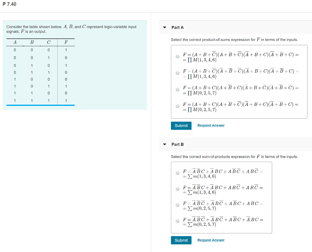 Solved P 740 Consider The Table Shown Below A B And C 